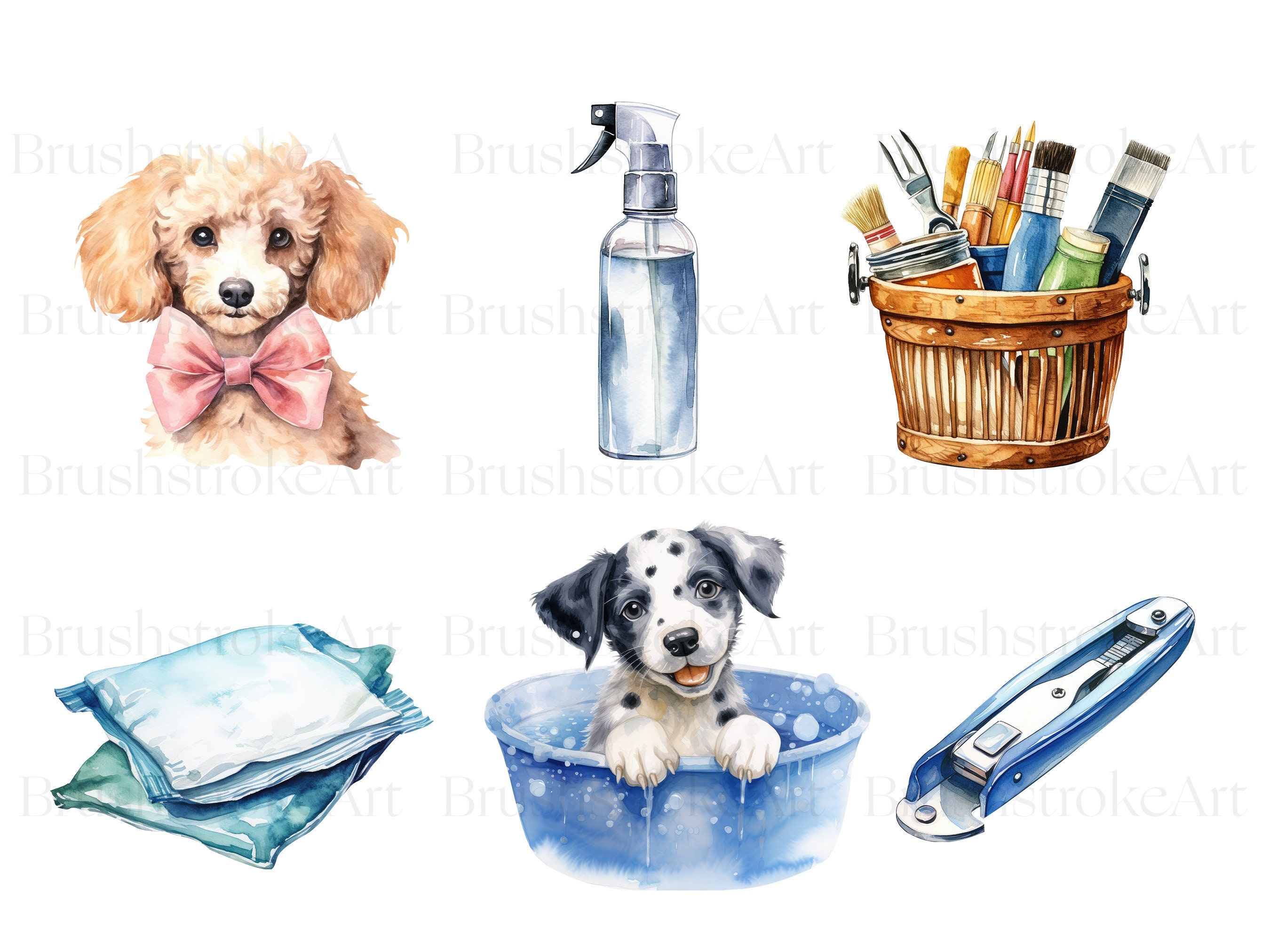 Watercolor Dog Grooming Clipart, Pet Groomer, Cute Dog Spa, Dog PNG ...