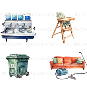 Watercolor Cleaning Clipart, House Chores, Laundry, Sponge, Bucket ...