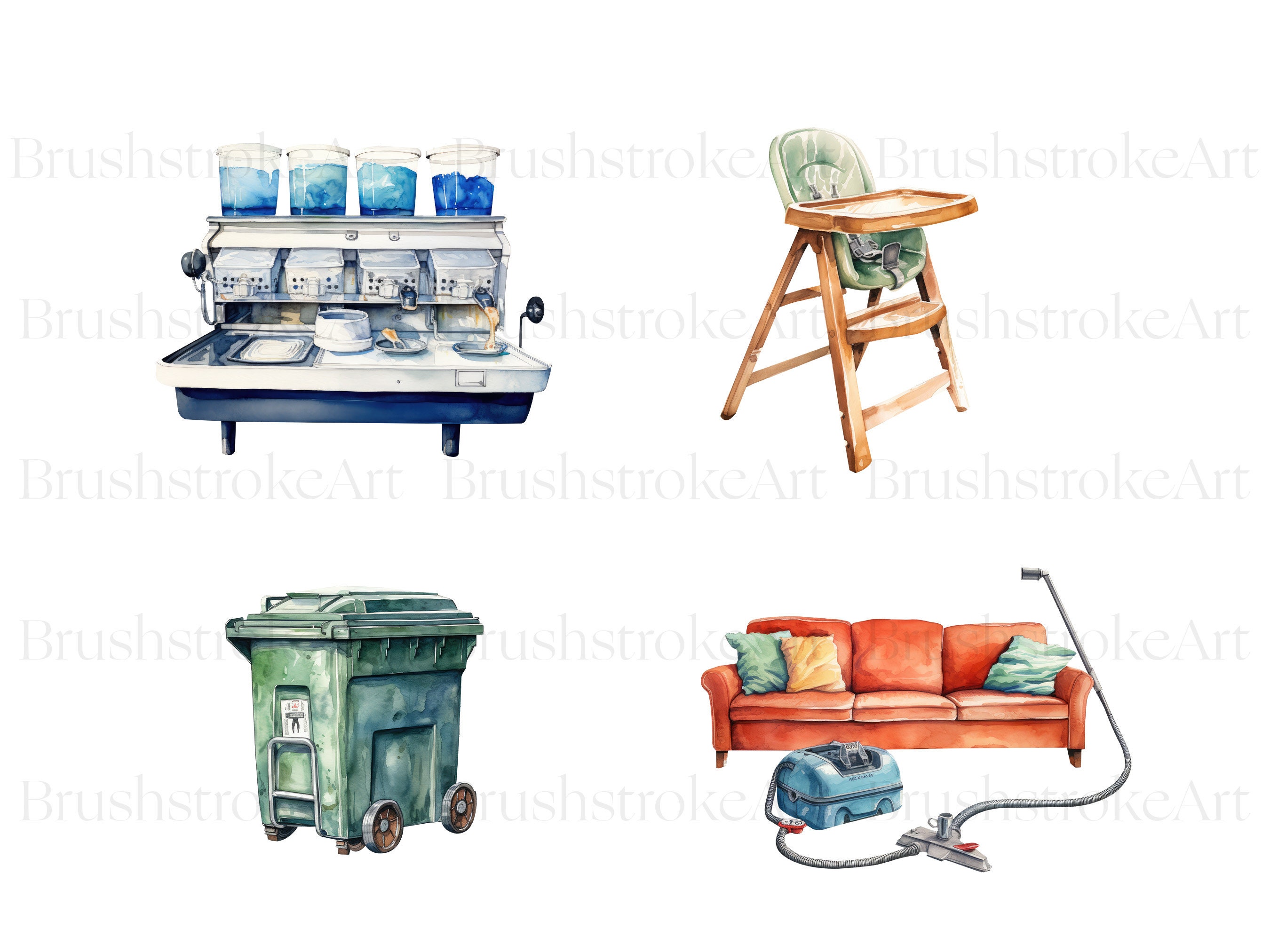 Watercolor Cleaning Clipart, House Chores, Laundry, Sponge, Bucket ...
