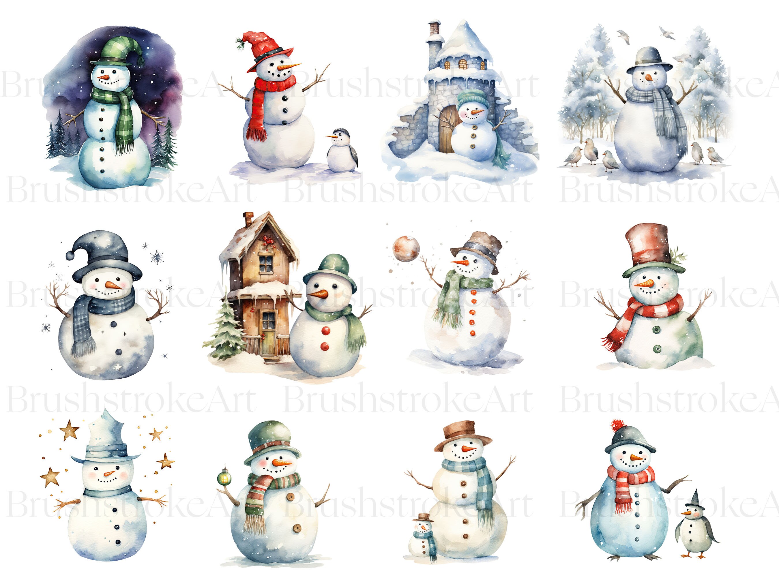 76 Watercolor Snowmen Clipart, Cute Christmas Snowman PNG, Christmas ...