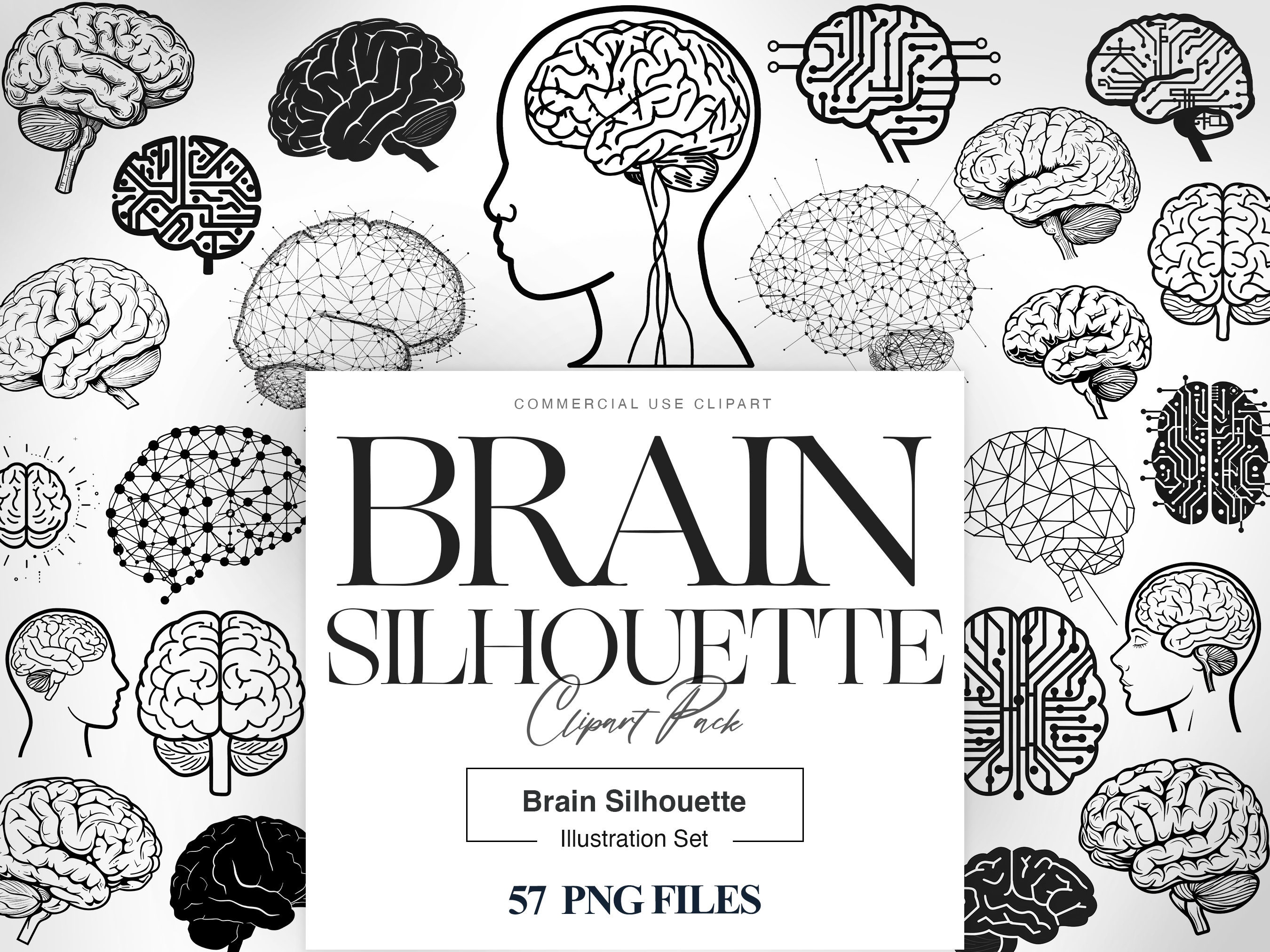 Brain Silhouette Clipart, Brain Logo, Medical Clipart, Human Brain PNG ...