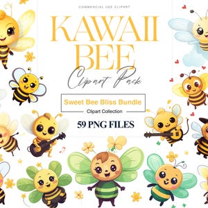 Kawaii Bee Clipart, Honeybee, Cute Bumble Bee Clipart, Cartoon Bee ...