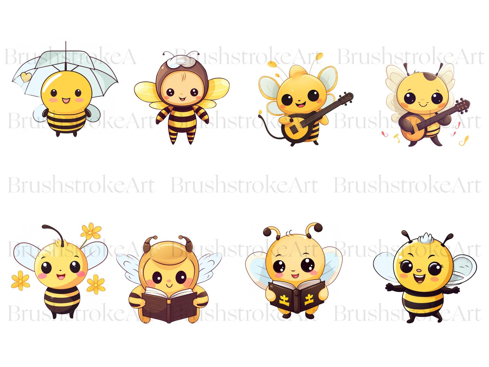 Kawaii Bee Clipart, Honeybee, Cute Bumble Bee Clipart, Cartoon Bee ...