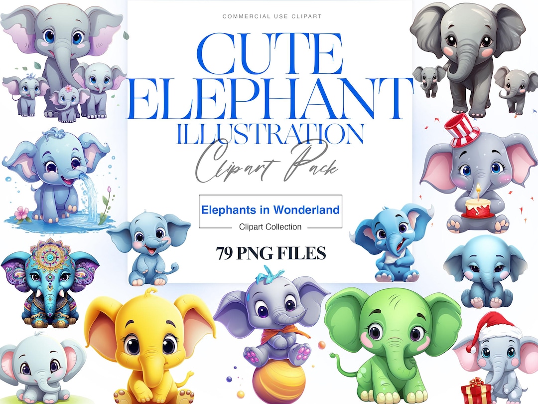 Cute Elephant Clipart, Blue Elephant, Safari Animal, Cute Baby Elephant ...