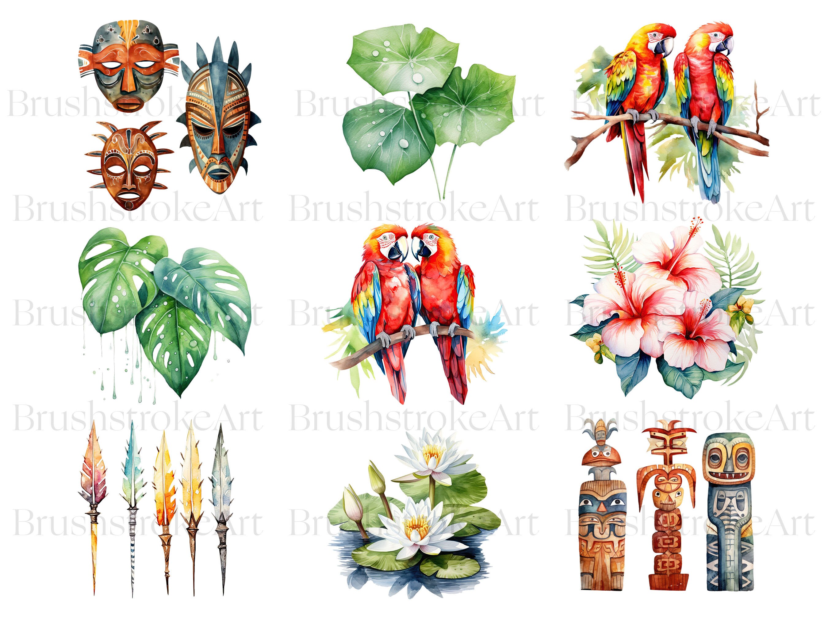 Watercolor Tropical Rainforest Clipart, Tropical Animals, Birds, Parrot ...