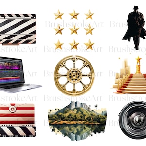 Watercolor Cinema Clipart, Theatre, Ticket, Popcorn, Camera PNG, Film ...