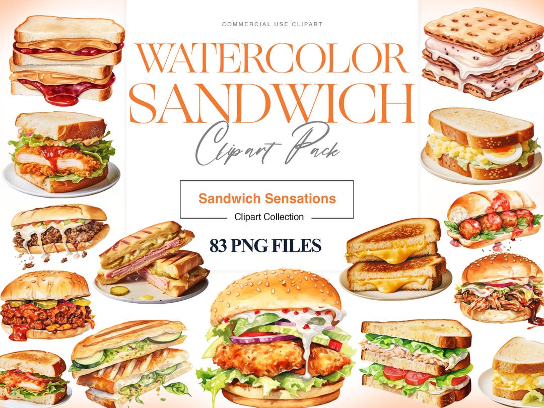 Watercolor Sandwich Clipart, BLT Sandwich, American Food, Peanut Butter ...