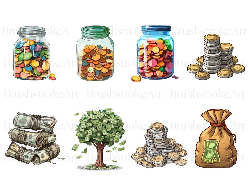 Money Illustration Clipart, Money Bag, Coin Clipart, Piggy Bank, Cash ...