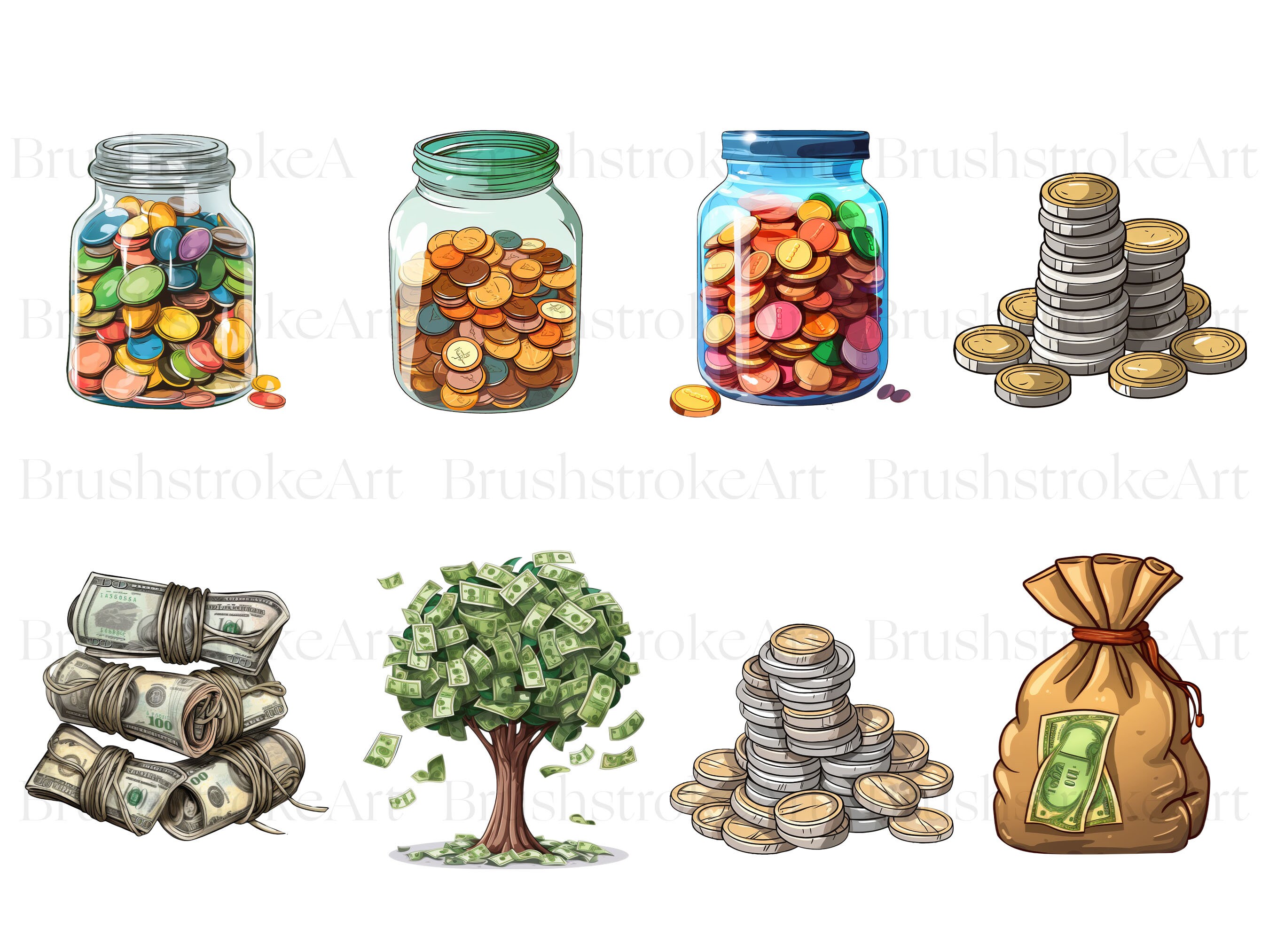 Money Illustration Clipart, Money Bag, Coin Clipart, Piggy Bank, Cash ...