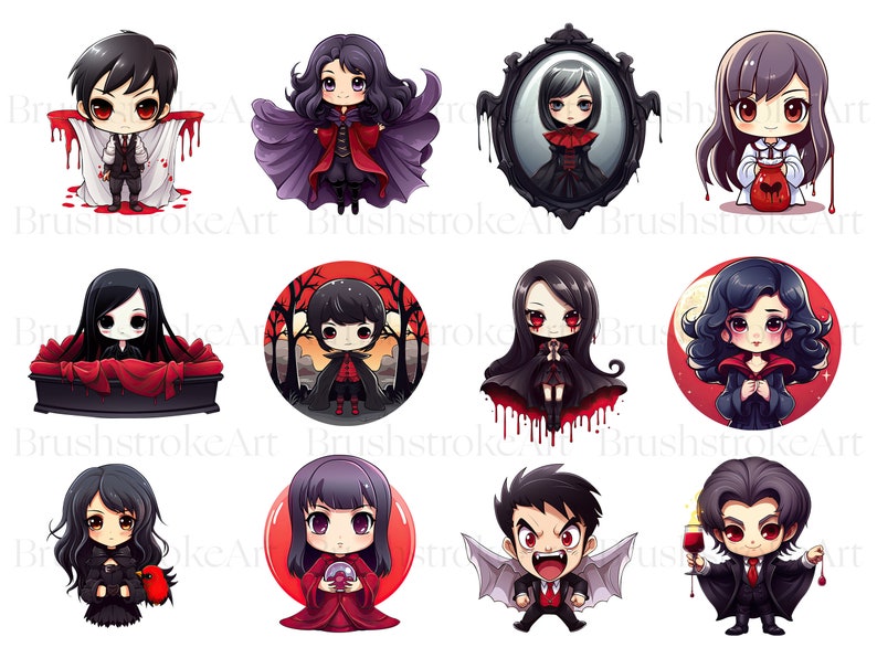 Cute Vampire Clipart, 48 Watercolor Halloween Vampire, Bats, Kawaii ...