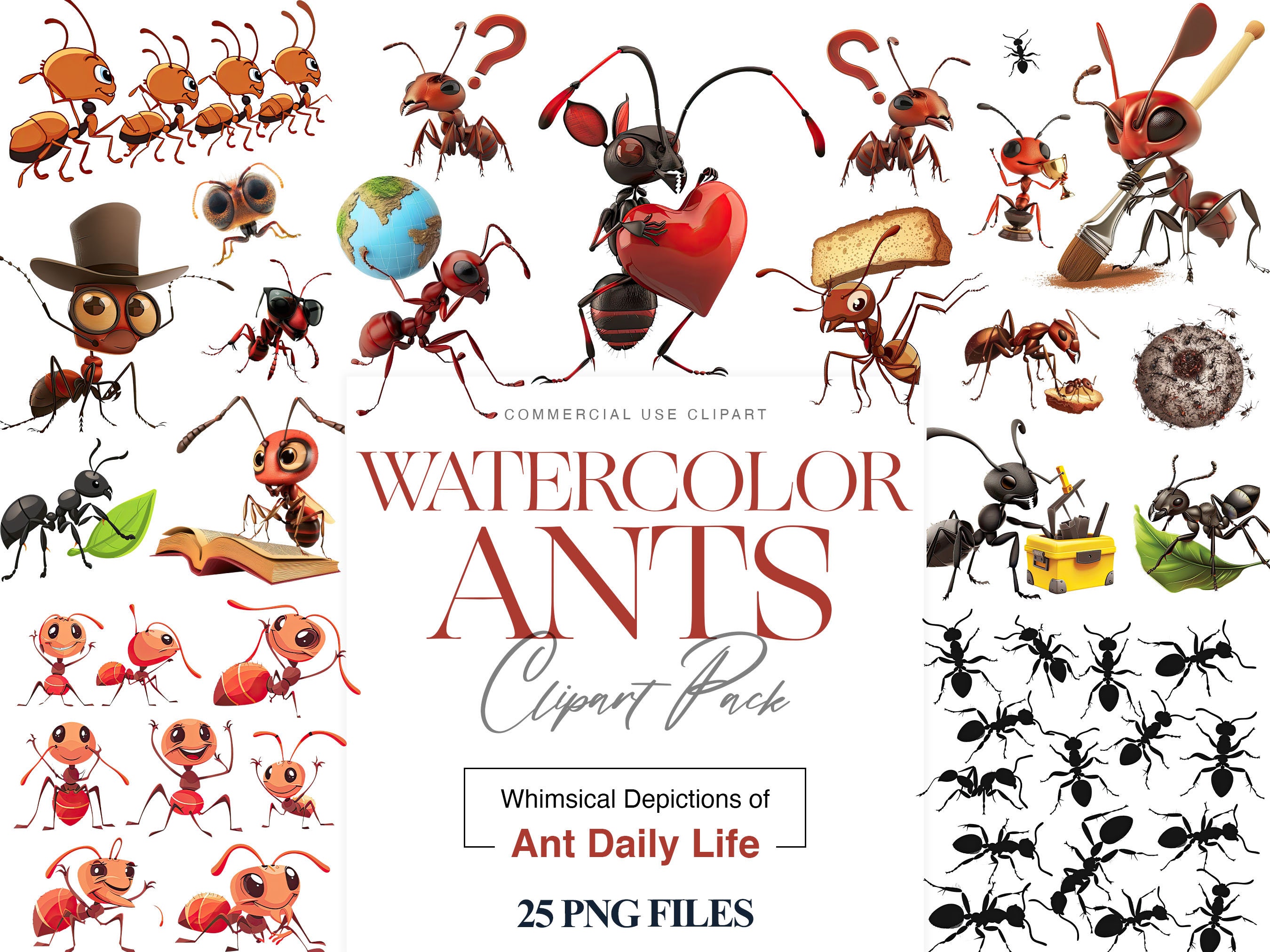 Watercolor Ants Clipart, Cute Ants Cartoon, Ant PNG, Black Ants ...
