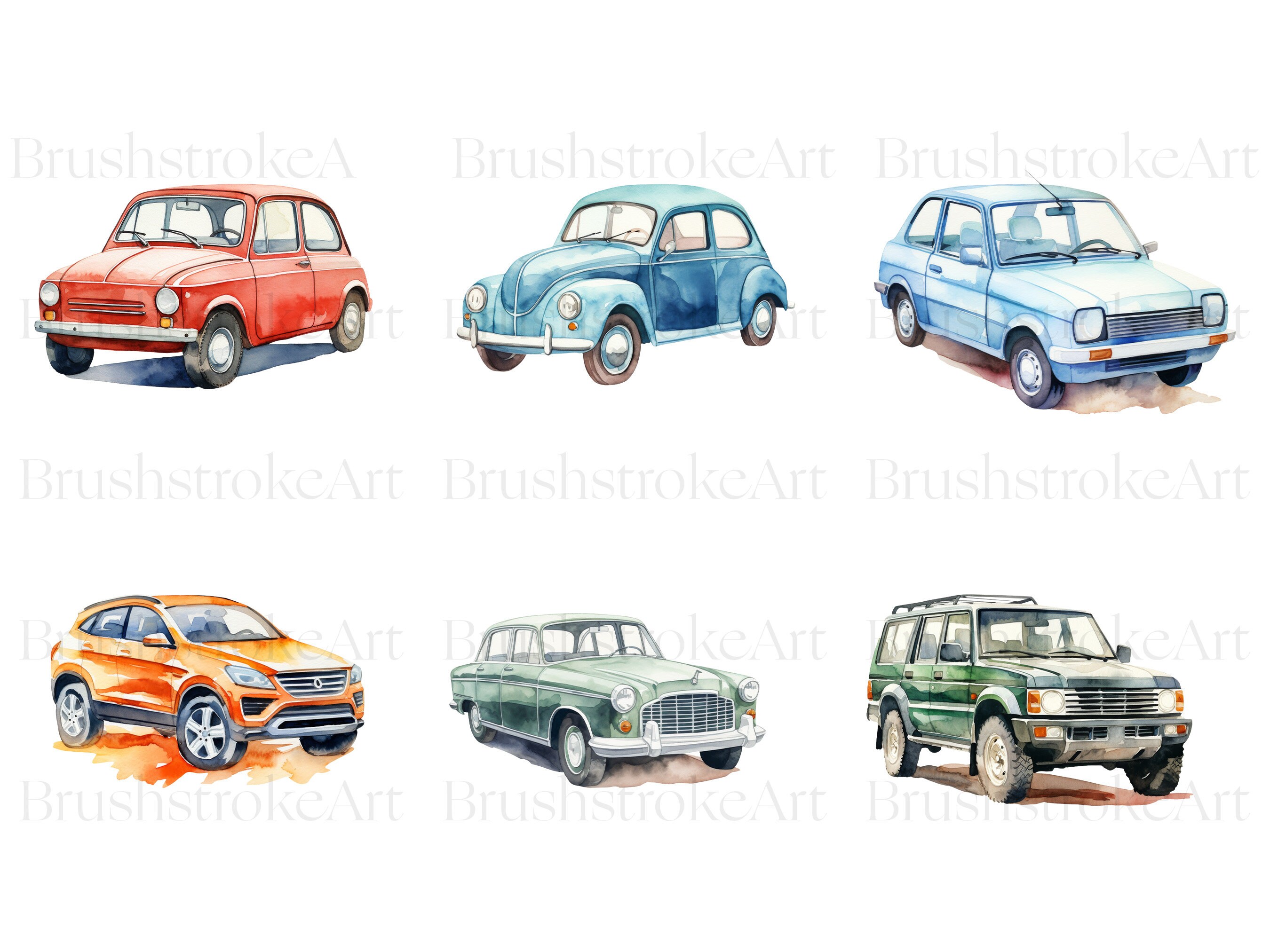 Watercolor Car Clipart, Muscle Car Clipart, Sports Car PNG, Vintage Car ...