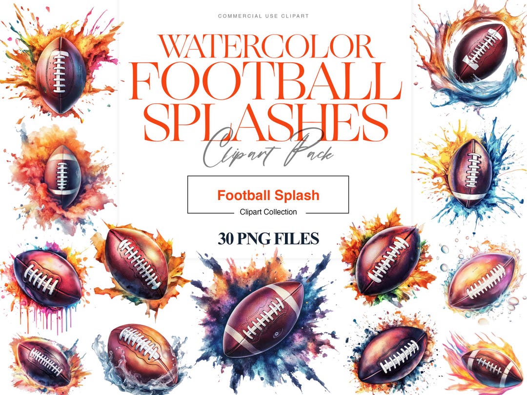 American Football Clipart, Paint Splash, Watercolor Football Clipart ...