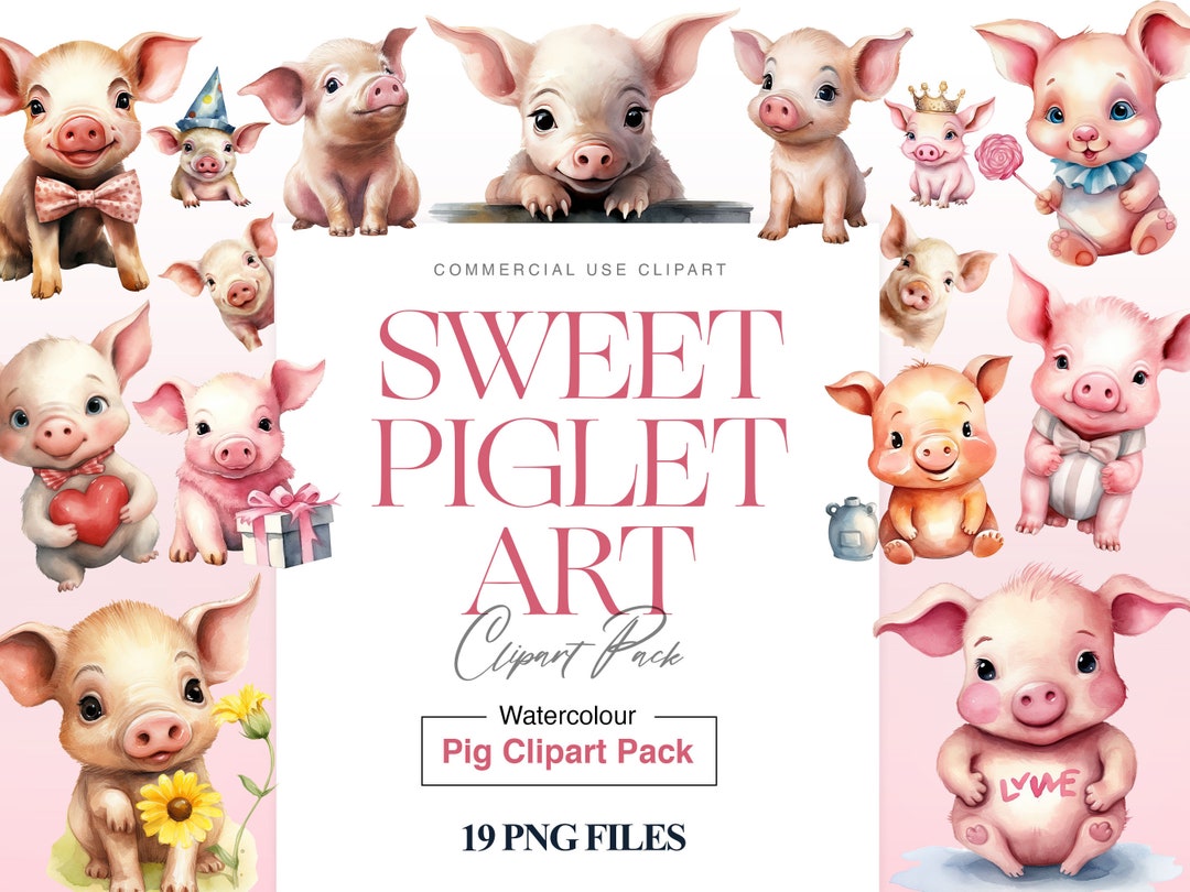 Piglet Clipart Pack: Watercolor Pig, Baby Animal PNG Images for Kids ...