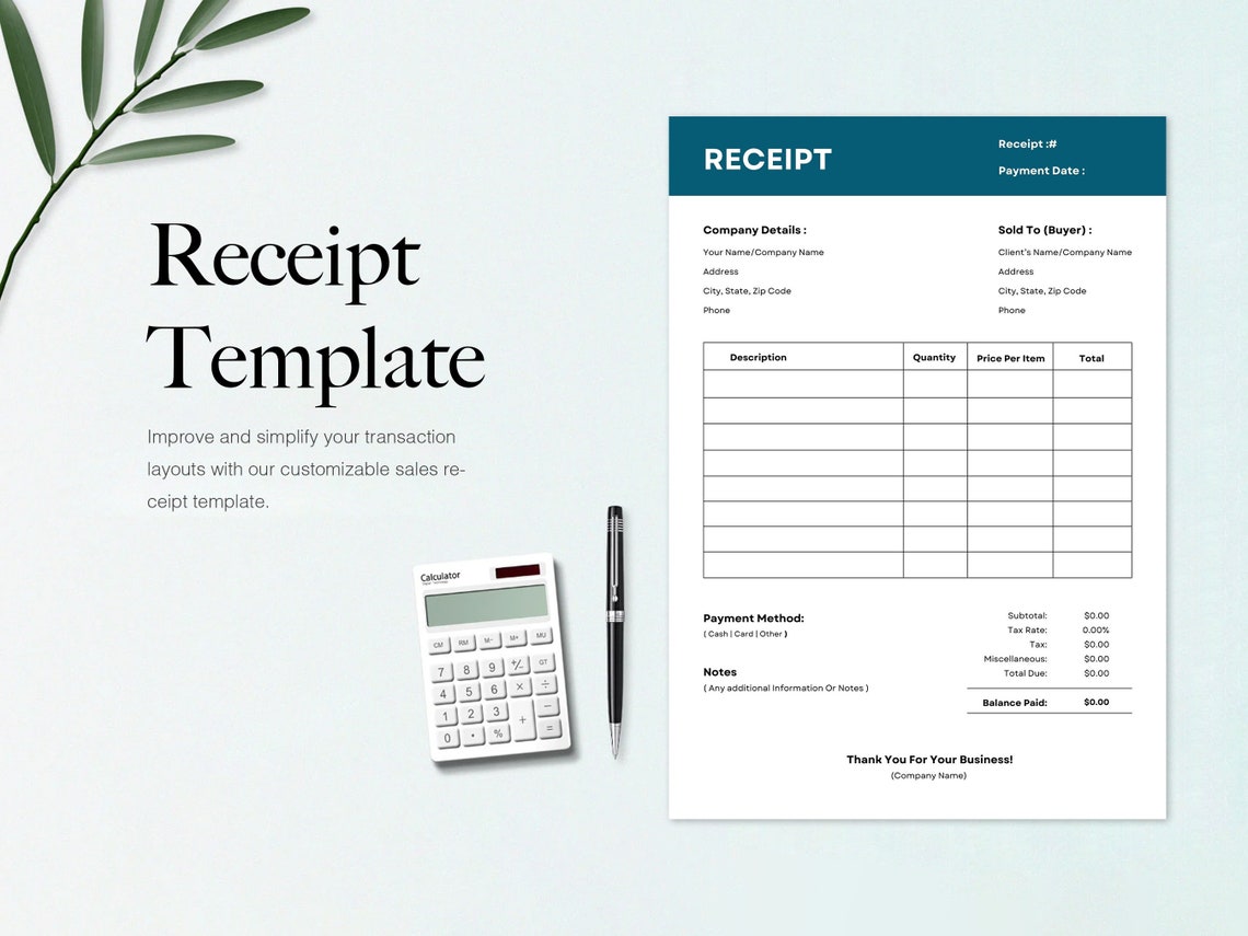 Editable Receipt Template, Rent Receipt Template, Receipt of Payment ...
