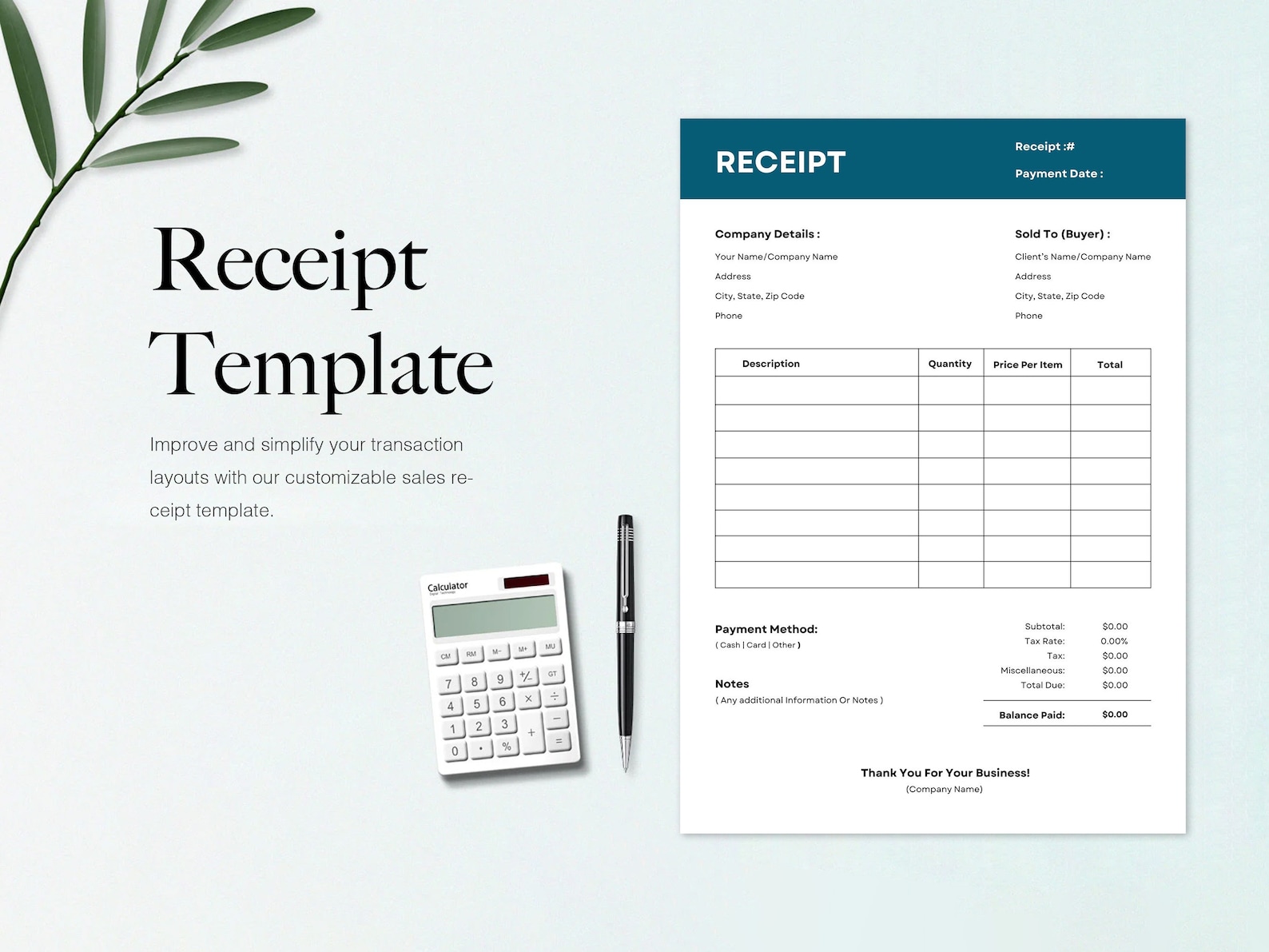 Editable Receipt Template, Rent Receipt Template, Receipt of Payment ...