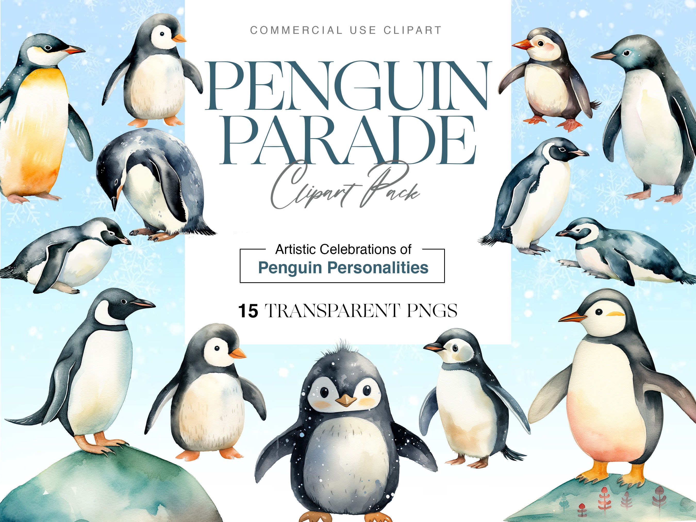 Watercolor Penguin Clipart, Baby Penguin PNG, Chinstrap, Emperor ...