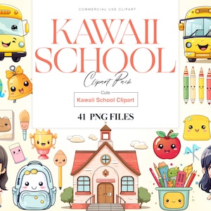 Kawaii School Clipart, Back to School Supplies, Kawaii Stationary ...