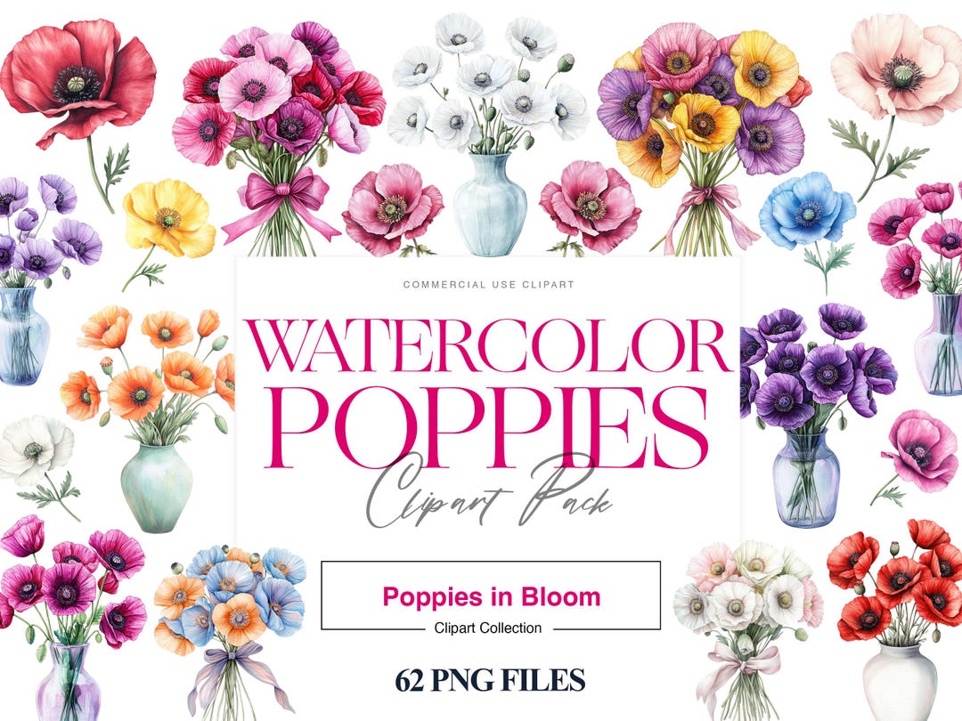 Watercolor Poppies Clipart, Memorial Day, Poppy Flower, Red Poppies ...