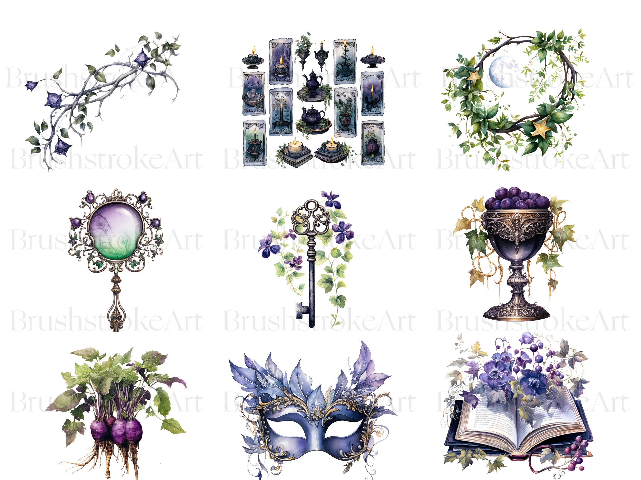 Watercolor Goth Clipart, Gothic Graphics, Dark Clipart, Goth Home Decor ...
