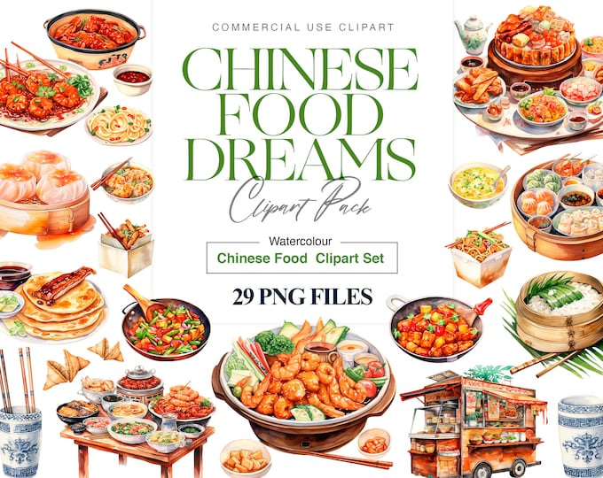 Chinese Food Clipart, Asian Cuisine Clip Art, Watercolor Food Images ...