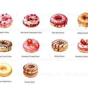 Watercolor Donut Clipart, Dessert, Pastries, Glazed Donut, Pink Donut ...