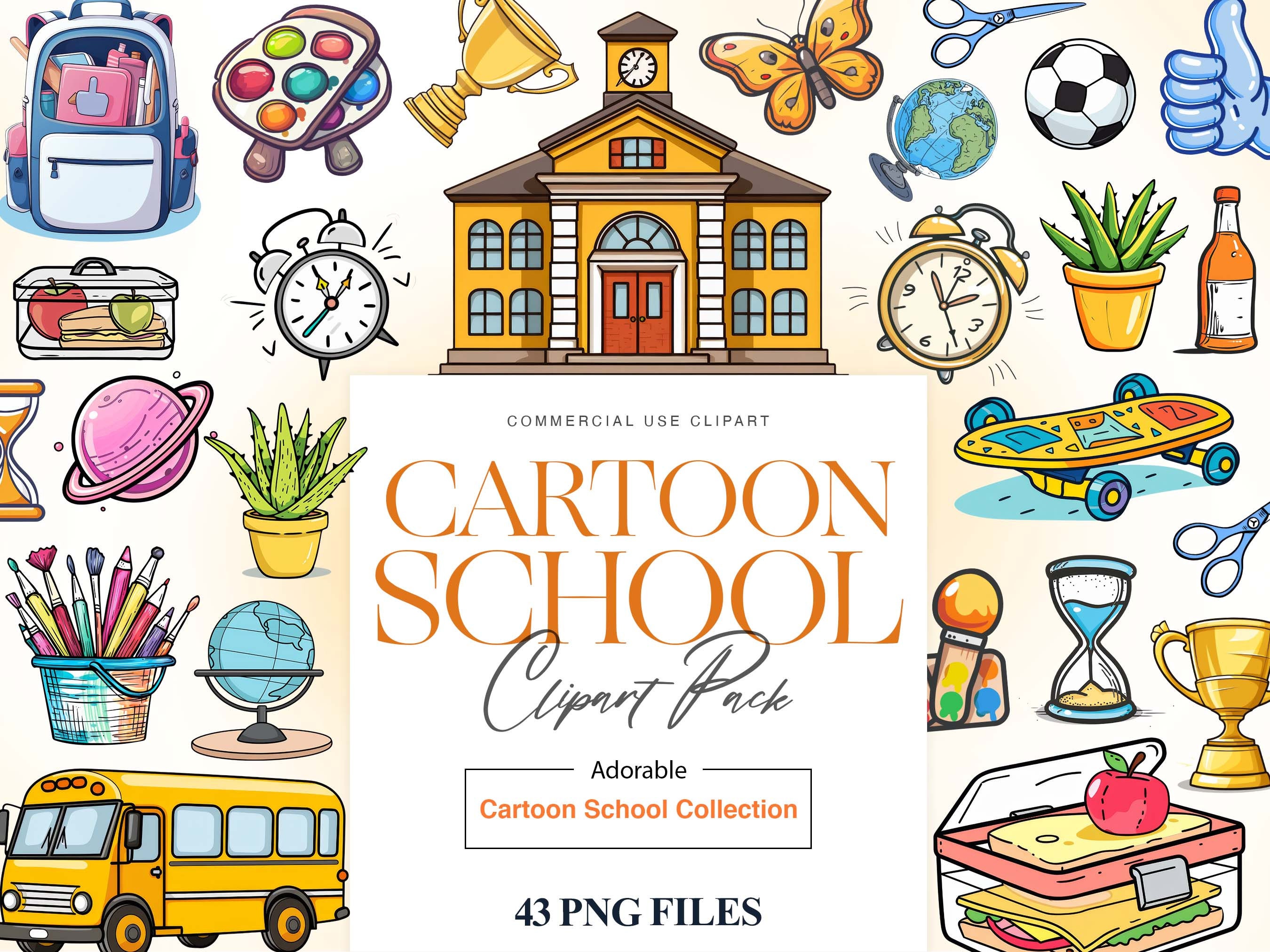 Cute School Clipart, Backpack PNG, School Bus Clipart, Classroom ...