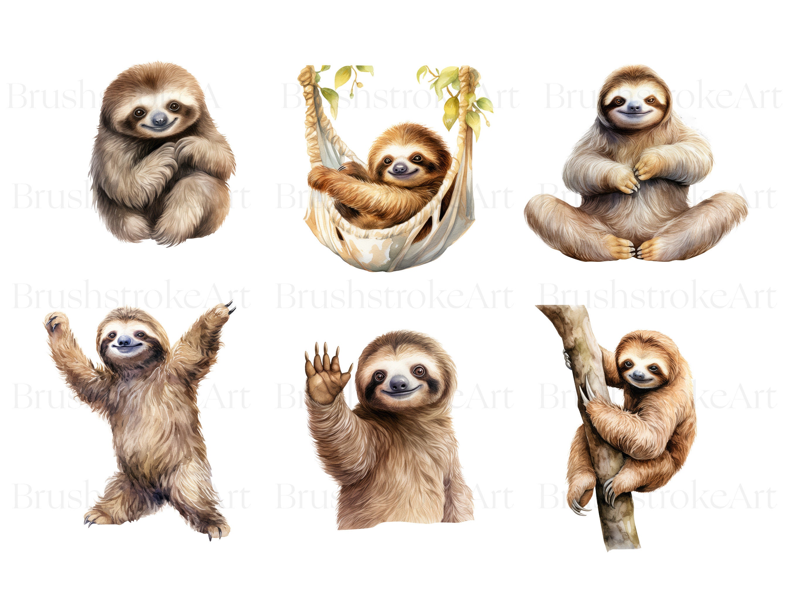 Watercolor Sloth Clipart, Cute Hanging Sloth PNG, Sleeping Sloth T ...