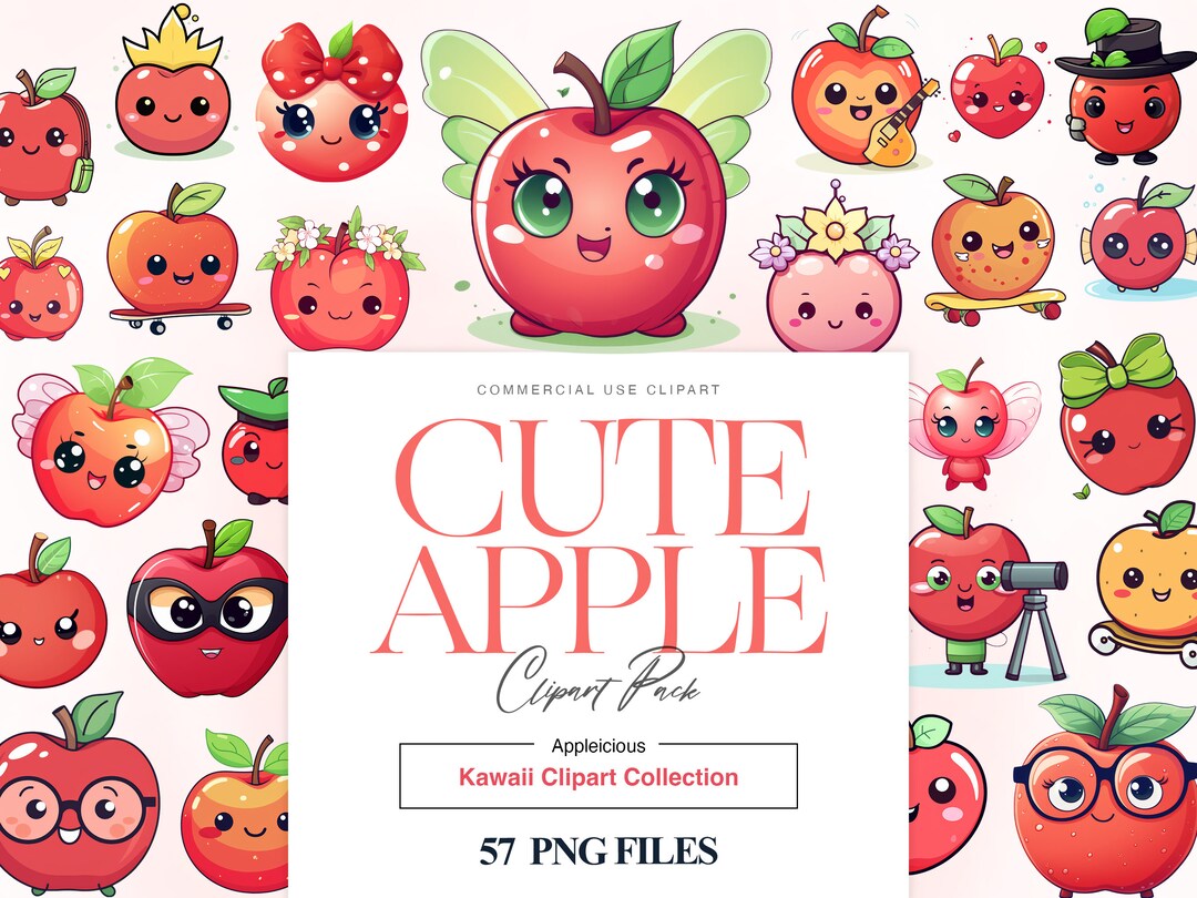 Cute Apple Clipart, Red Apple Fruit, Green Apple PNG, Kawaii Apples ...