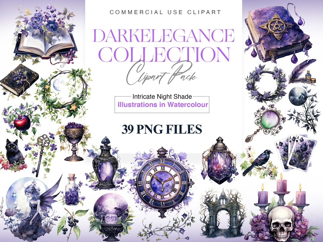 Watercolor Goth Clipart, Gothic Graphics, Dark Clipart, Goth Home Decor ...