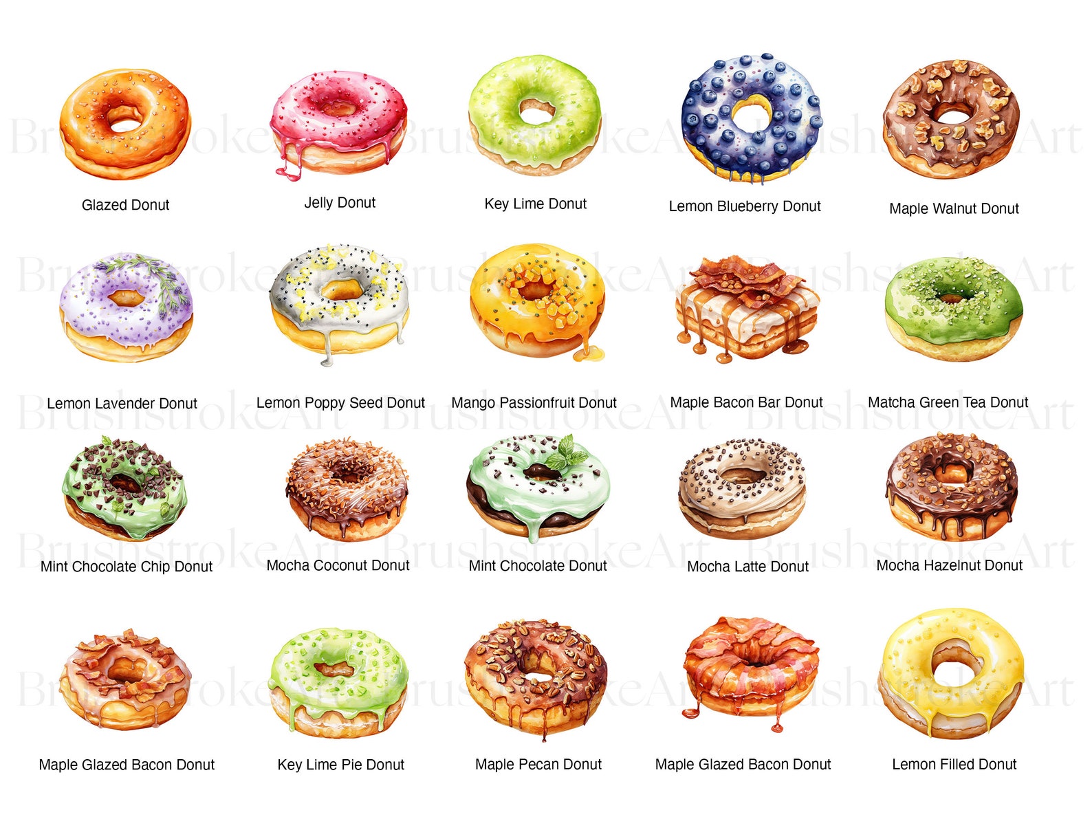 Watercolor Donut Clipart Dessert Pastries Glazed Donut - Etsy