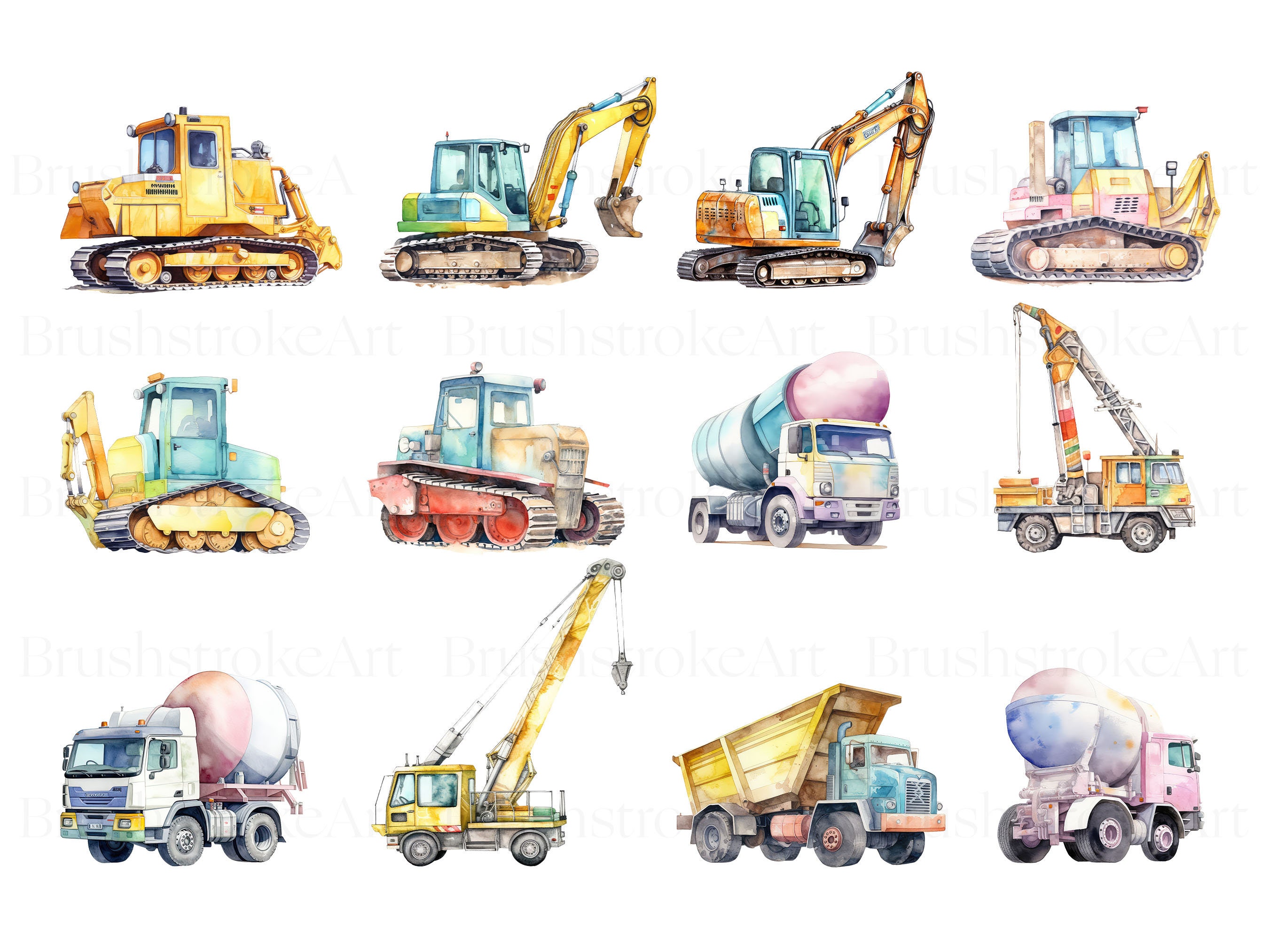 Watercolor Construction Vehicles Clipart, Dump Truck, Construction ...