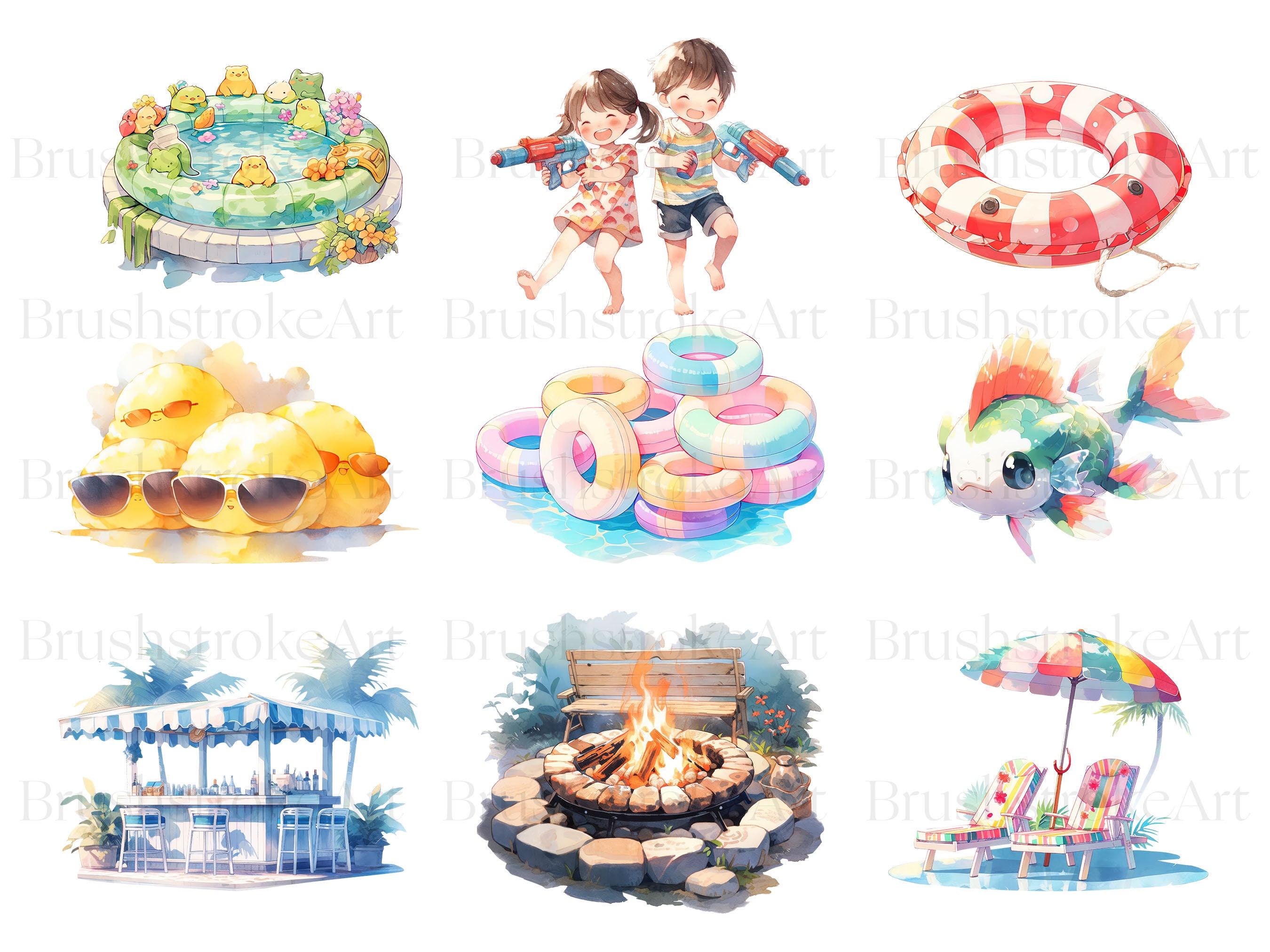 Watercolor Pool Clipart, Swimming Pool Party, Summer Vacation ...