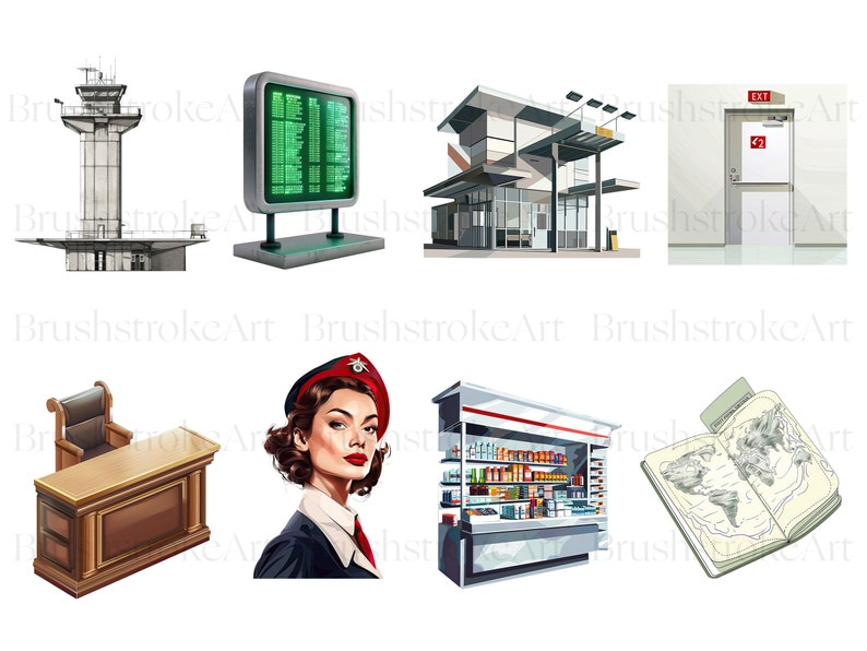 Watercolor Airport Clipart, Pilot, Plane, Aero Plane, Airport Luggage ...