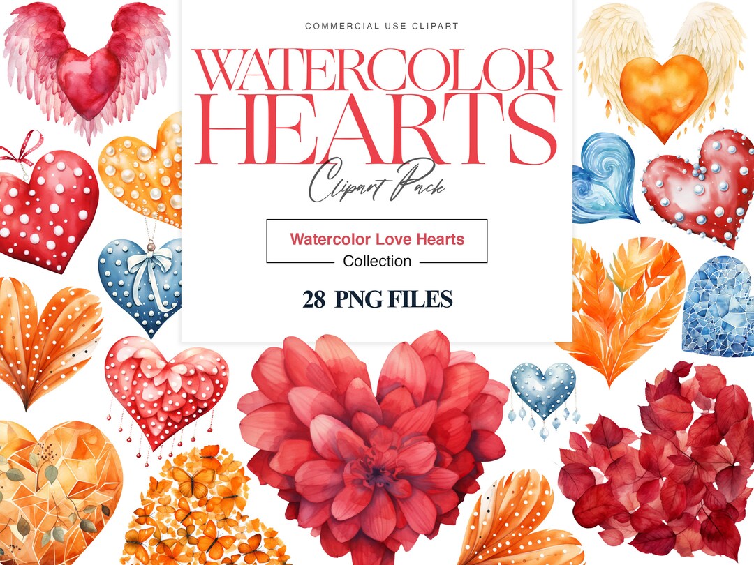 Watercolor Heart Clipart| Valentines| Love Heart Clipart| Love Card ...