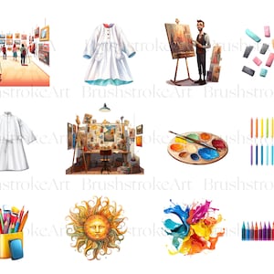 Watercolor Kids Art Clipart, Children's Activity, Paint Brush, Crayons ...
