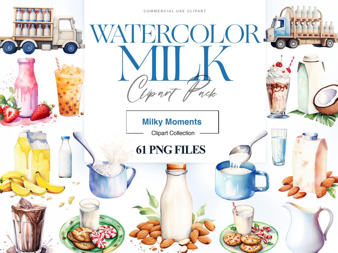 Watercolor Milk Clipart, Chocolate Milk and Cookie, Glass of Milk PNG ...