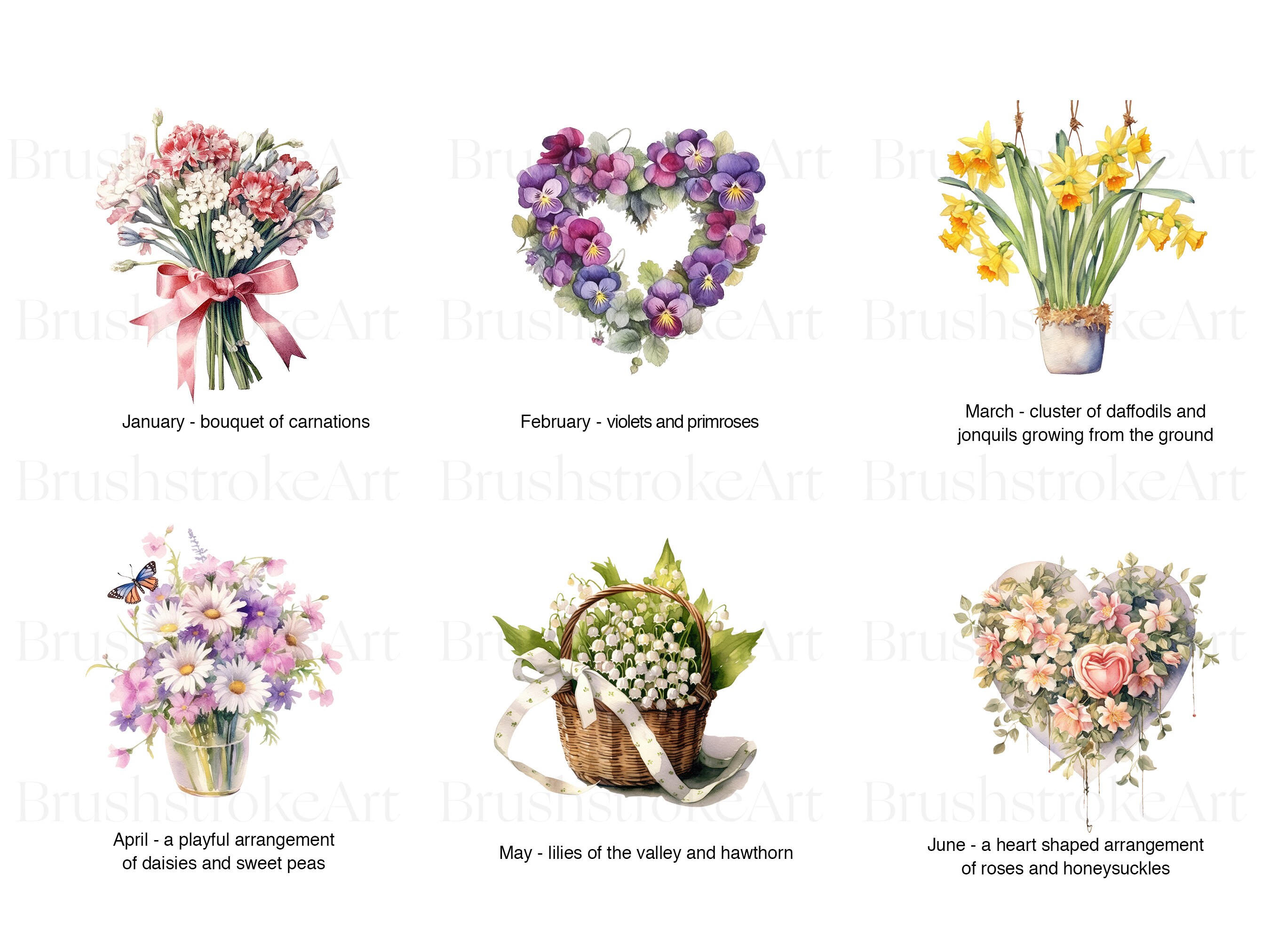 Watercolor Birth Flower Clipart, Birthday Flower Art, Mother's Day Gift ...