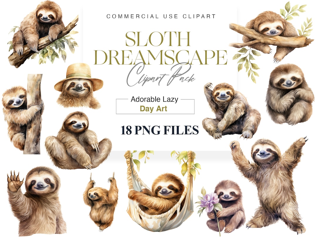 Watercolor Sloth Clipart, Cute Hanging Sloth PNG, Sleeping Sloth T ...