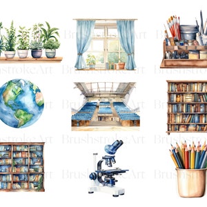 Watercolor Classroom Clipart, Back to School Graphics, Backpack, School ...