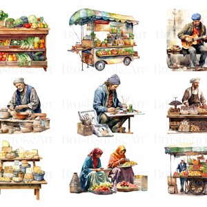 Watercolor Market Clipart, Farmers Market, Fish Market, Fruits Basket ...