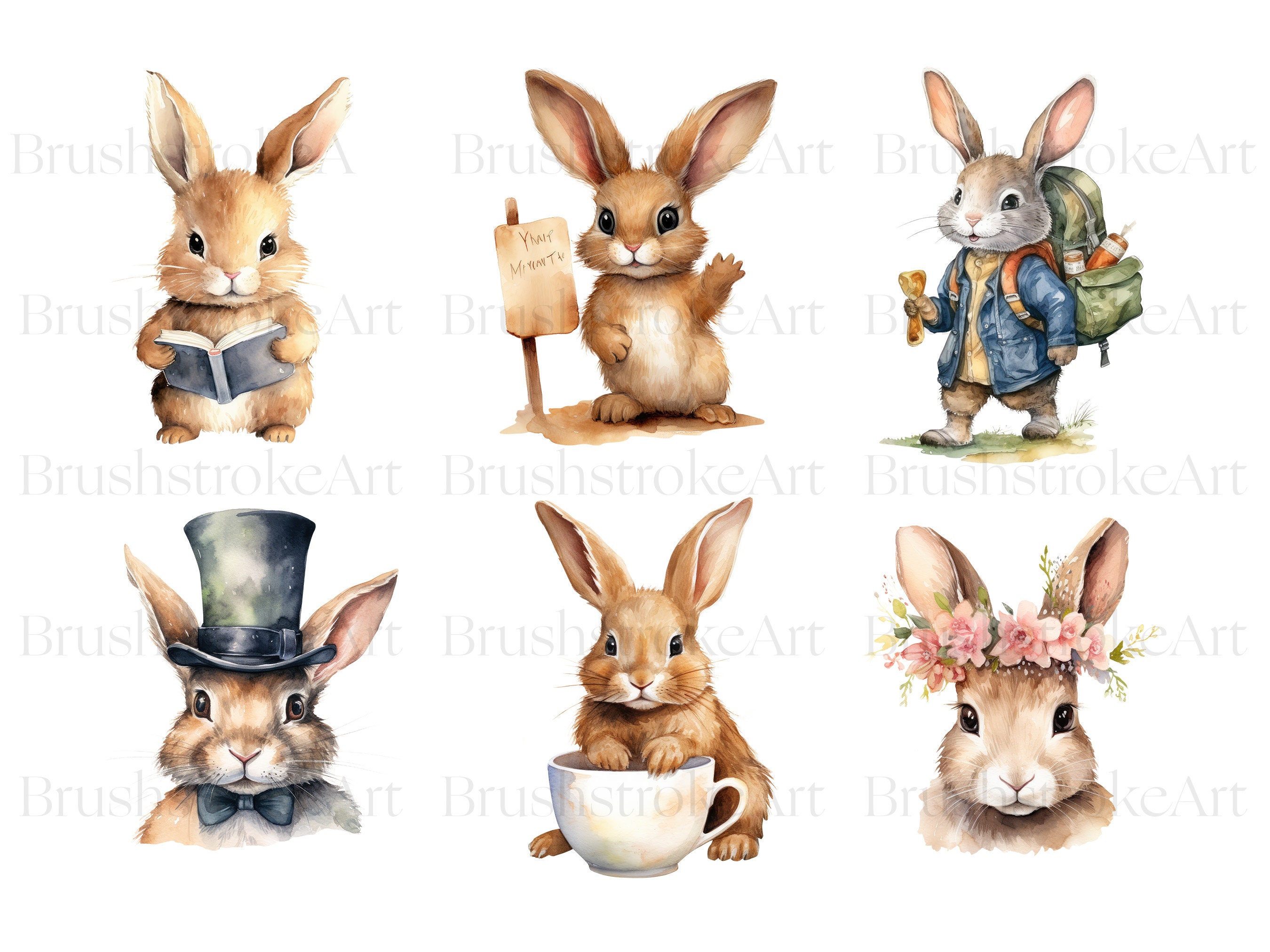 Watercolor Bunny Clipart, White Rabbit, Cute Bunny, Rabbit Nursery ...