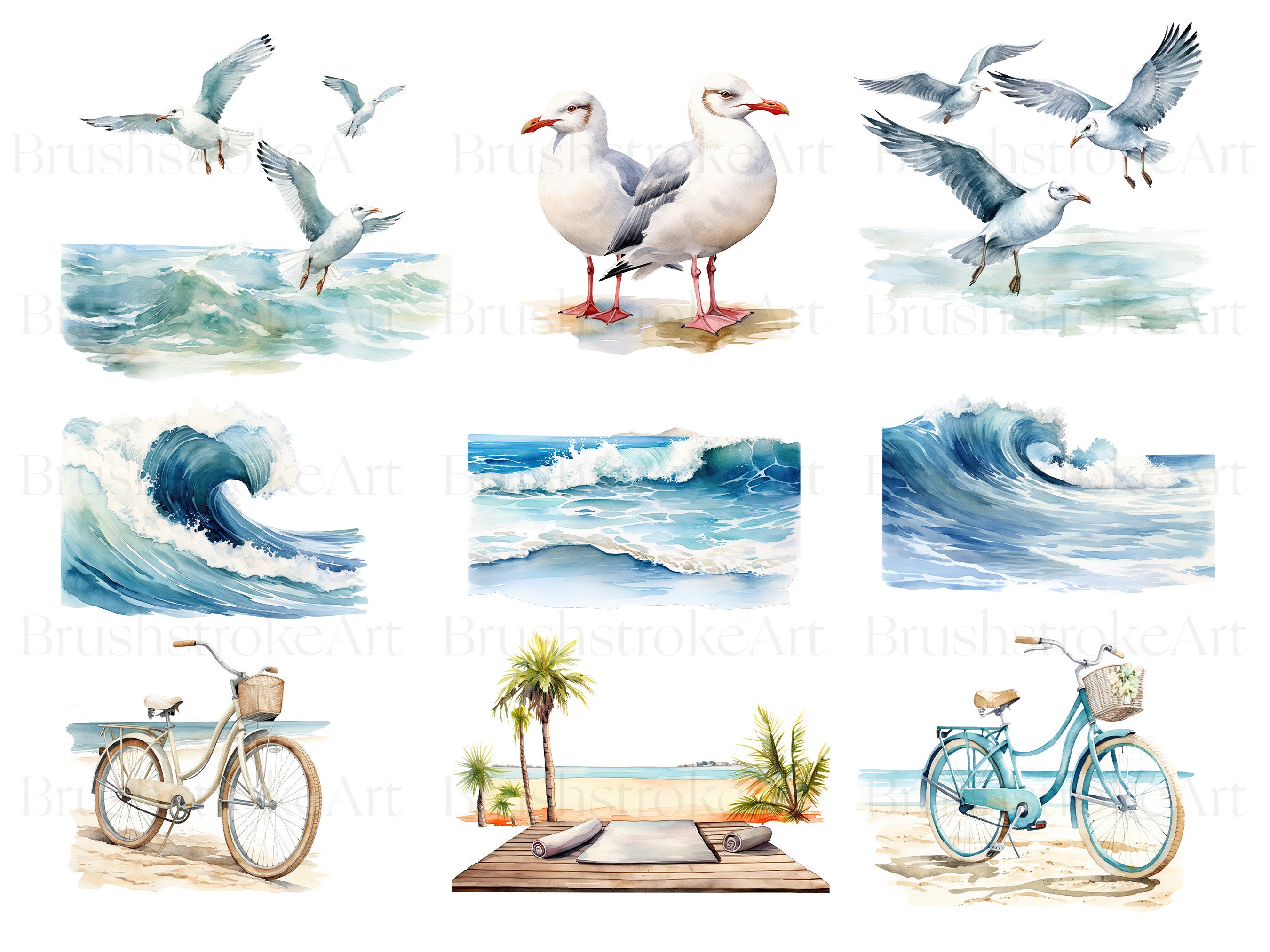 Watercolor Beach Clipart, Summer, Vacation, Beach House, Ocean Shore ...