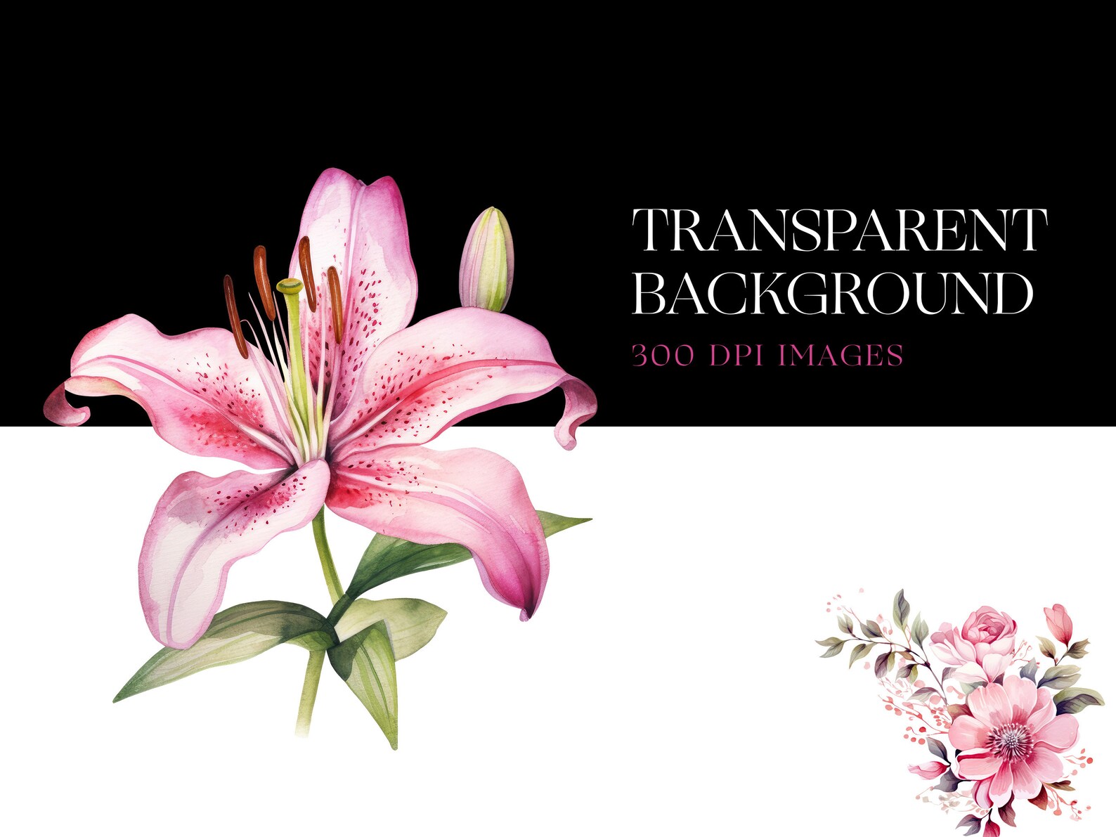 Pink Flower Clipart Pack: Watercolor Floral PNG Images for - Etsy