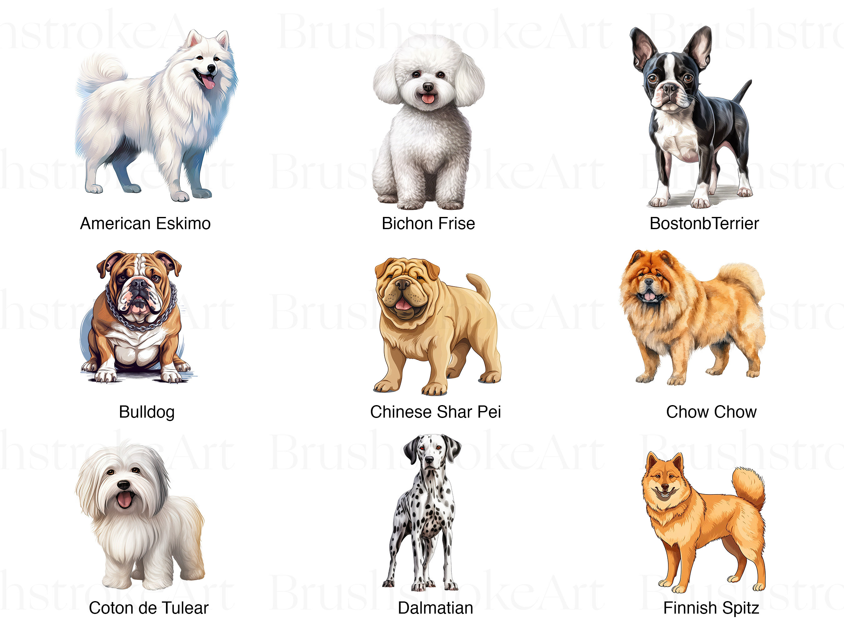 Watercolour Non-sporting Dogs Clipart Collection: 22 Unique, High ...