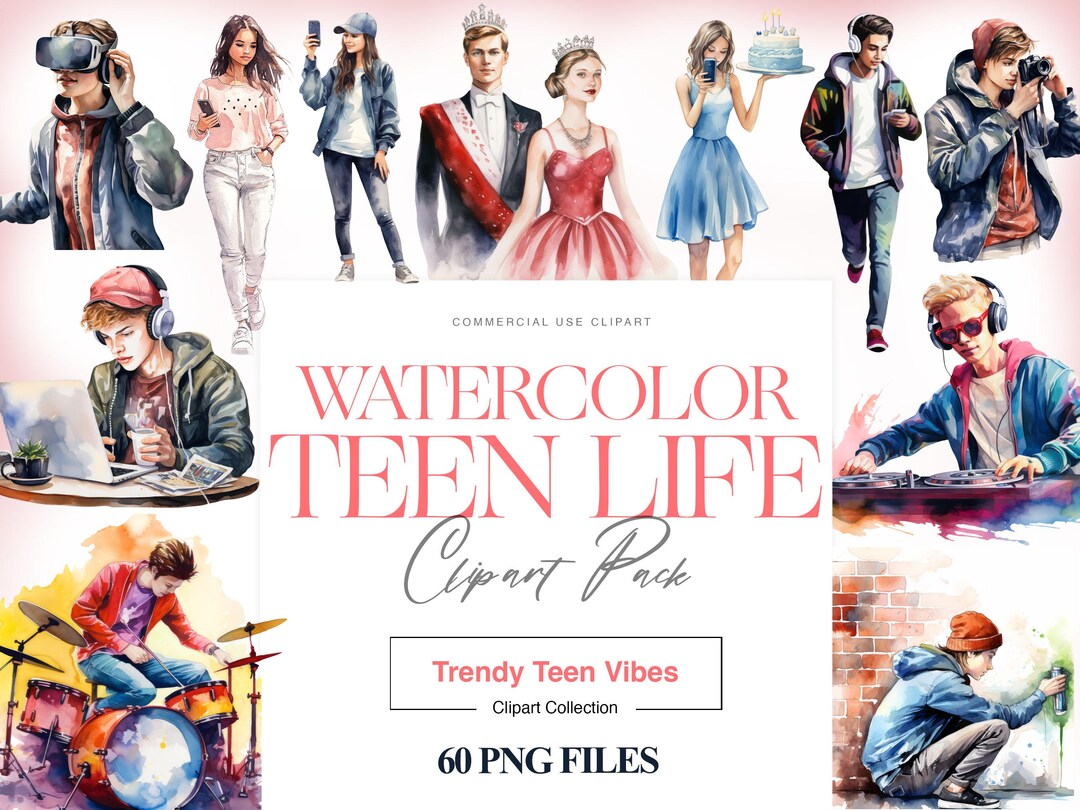 Trendy Teenager Clipart, Watercolor Teen, Young Woman, School Student ...