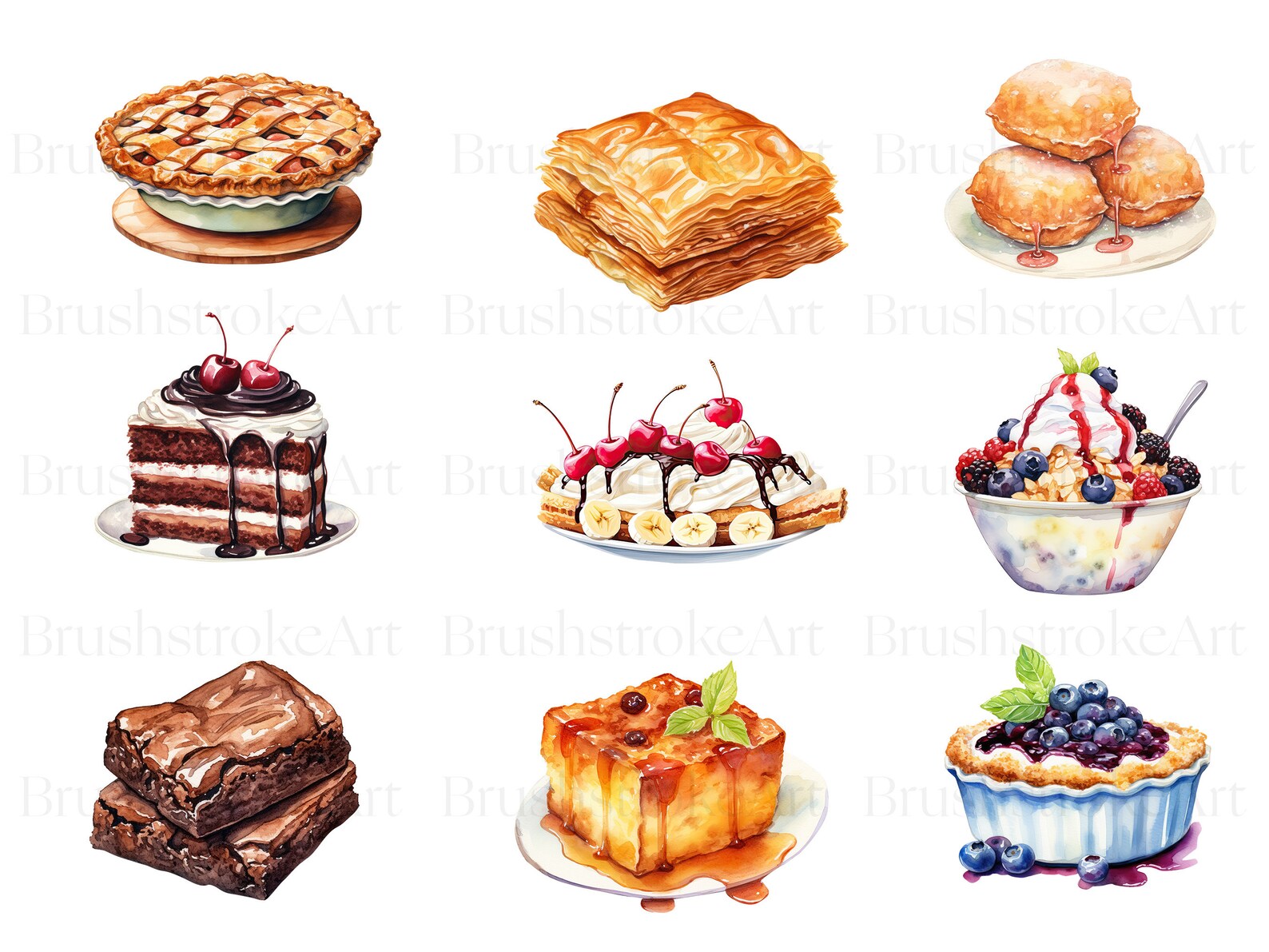 Watercolor Dessert Clipart, Cake, Pie, Donut, Sweet Treats, Food Lover ...