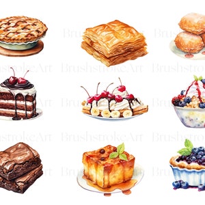 Watercolor Dessert Clipart, Cake, Pie, Donut, Sweet Treats, Food Lover ...