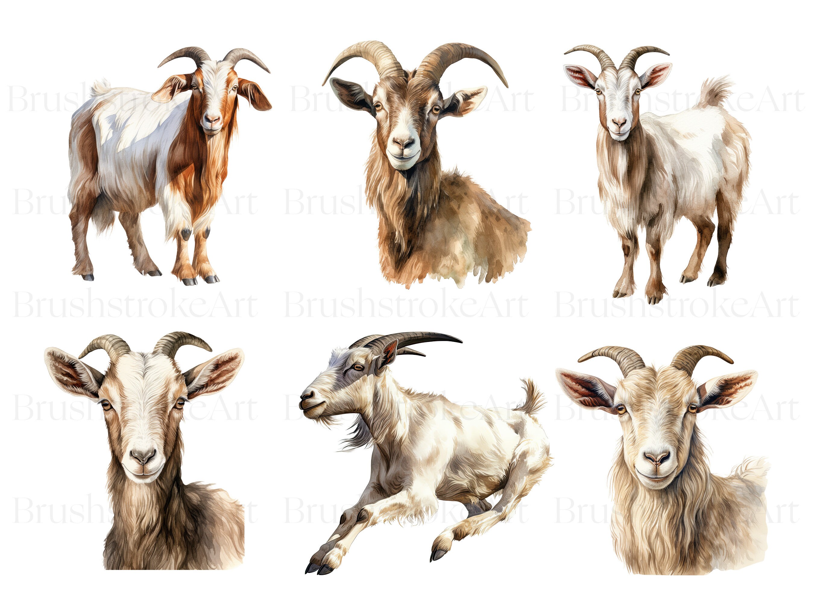 Watercolor Goat Clipart, Farm Animal PNG, Wall Art, Nursery Animal ...