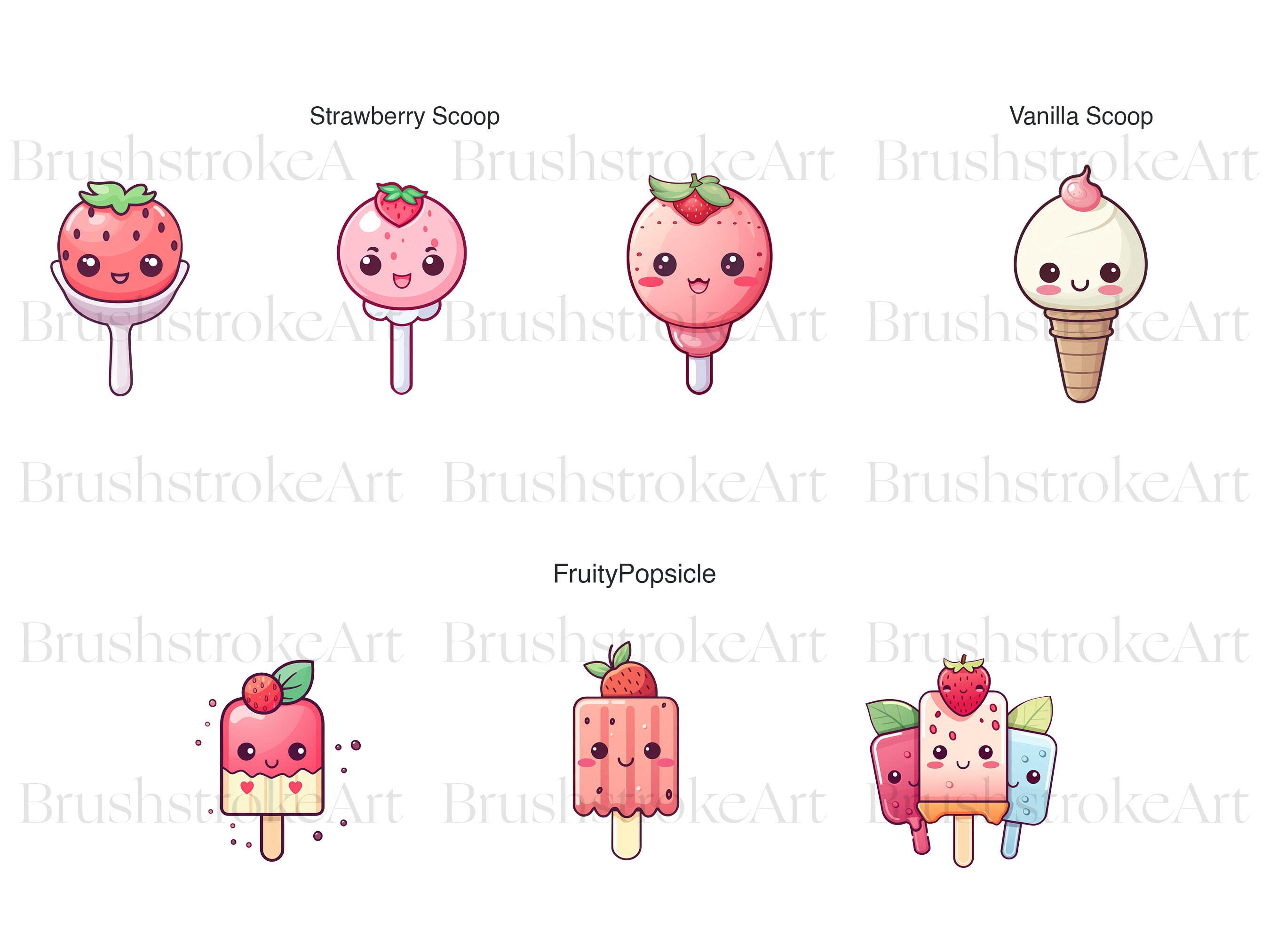 Cute Ice Cream Clipart, Strawberry Ice Cream, Kawaii, Happy Ice Cream ...